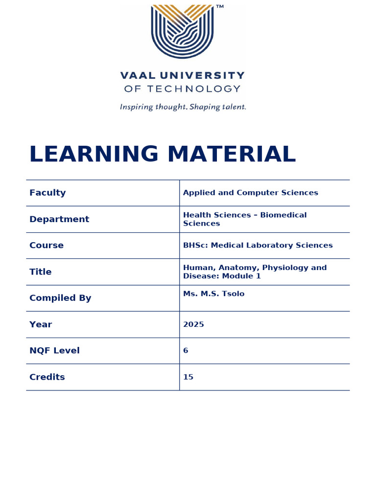 Learning Unit 1 Material | PDF | Anatomical Terms Of Location | Human Body