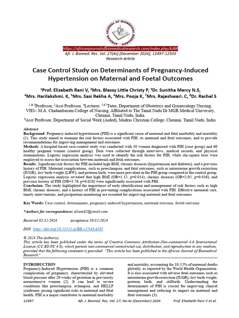 Case Control Study On Determinants of Pregnancy-Induced Hypertension On ...