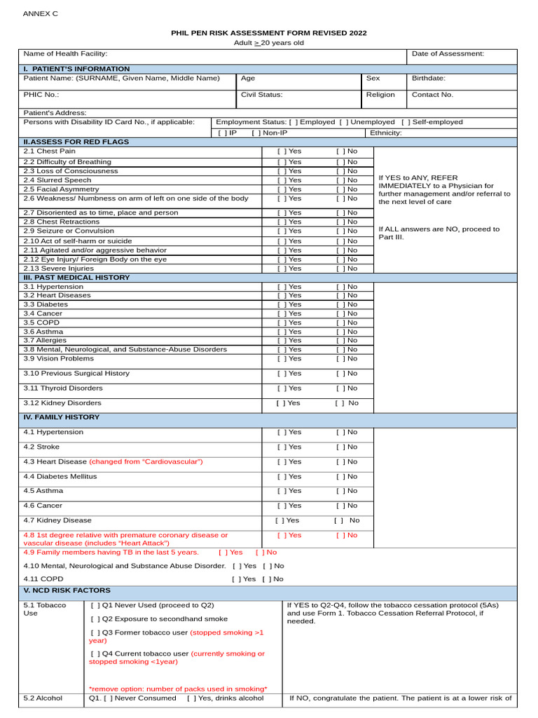 philpen-risk-assessment-form-revised-2022 | PDF | Cardiovascular ...