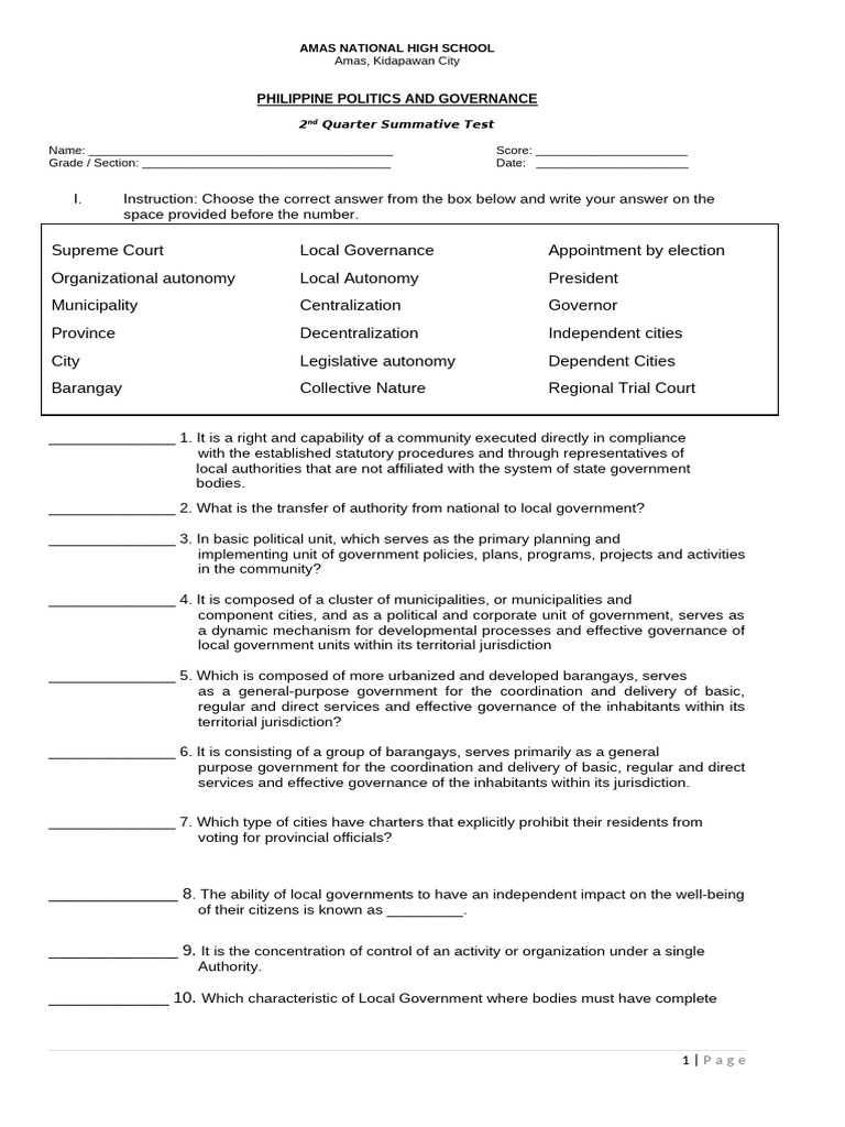 PPG-1st Summative - 2nd Qaurter | PDF | Government | Justice