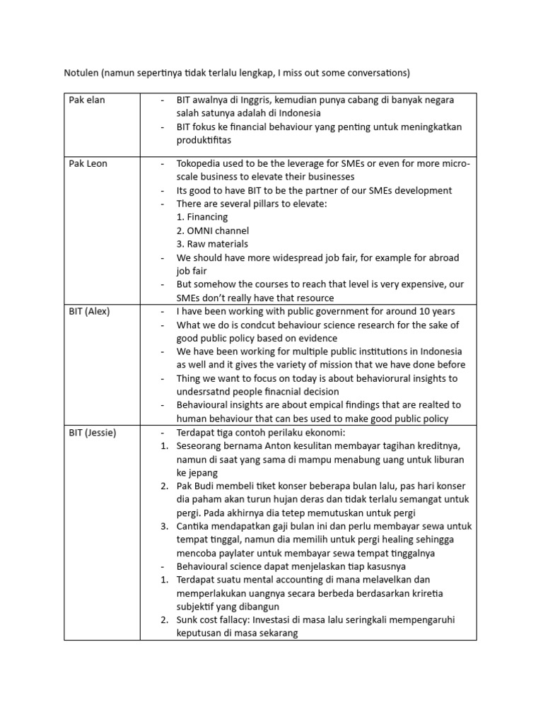 Catatan Rapat BIT - 06022025 | PDF | Economies | Cognition