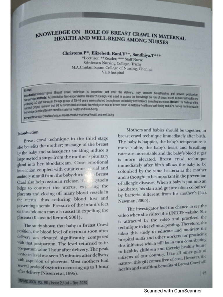 TNNMC Jogn Know - Role of Breast Crawl | PDF