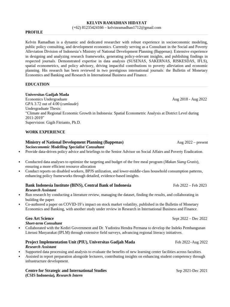 DT Global-Junior Quantitative Researcher Curriculum Vitae (CV) - Kelvin ...