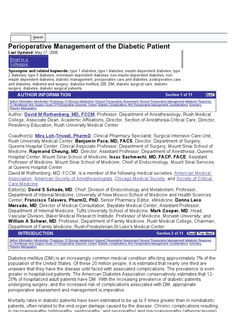 Perioperative Management Of The Diabetic Patient Pdf Diabetes