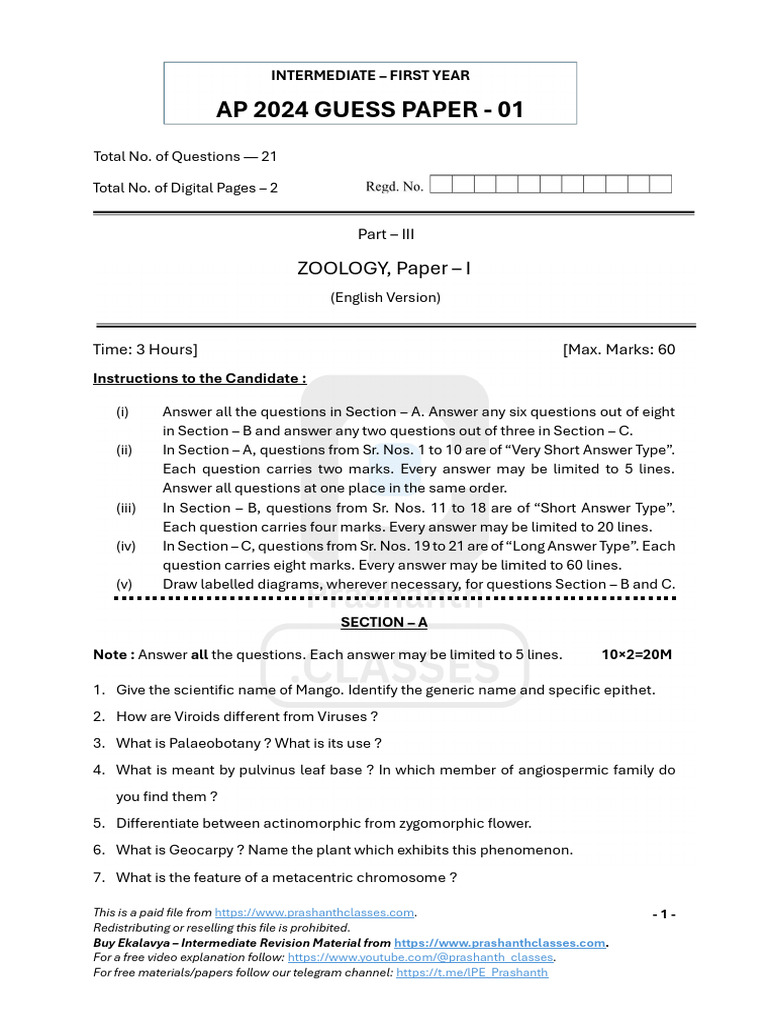 Jr. Botany - AP Guess Paper 01 | PDF | Polysaccharide | Biology