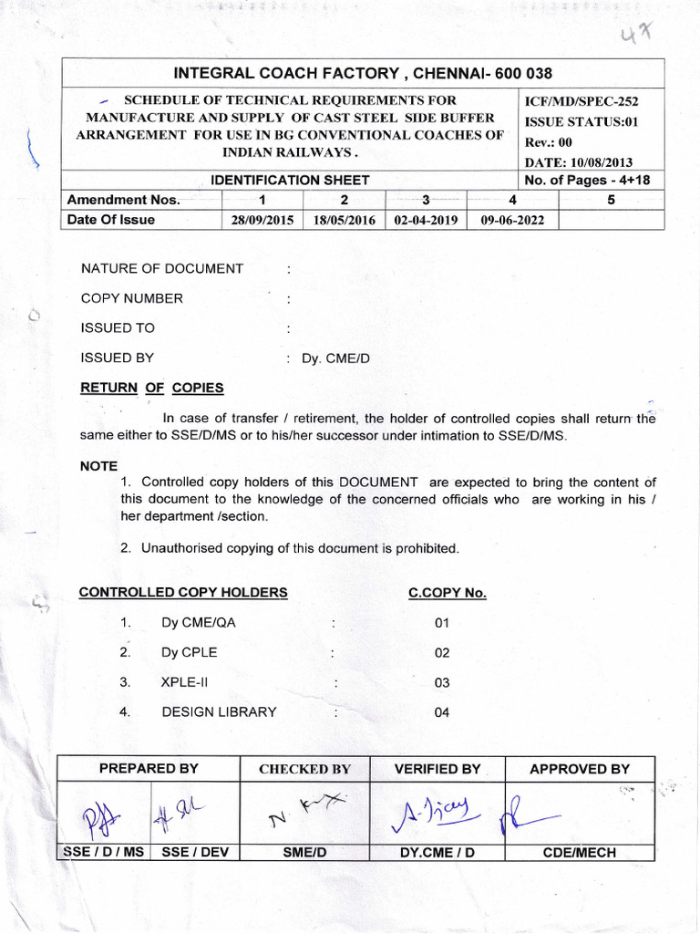 Icf-Md-Spec-252 Amend-04 (STR For Manufacture & Supply of Cast Steel ...
