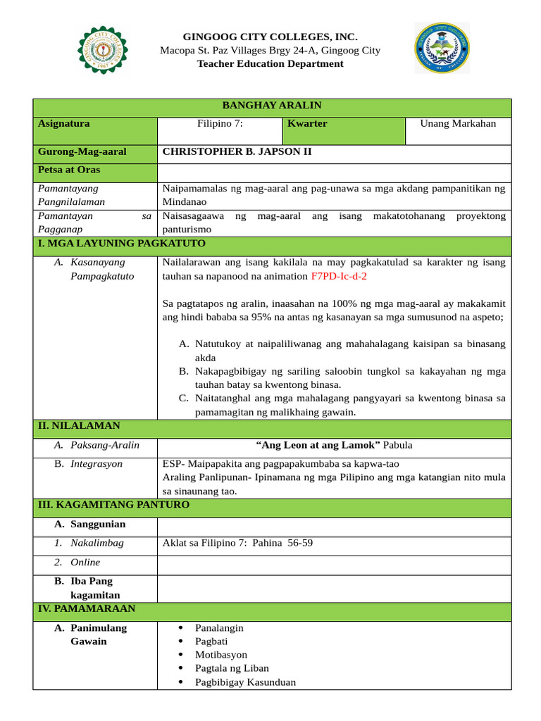 Grade 7 LP Japson | PDF