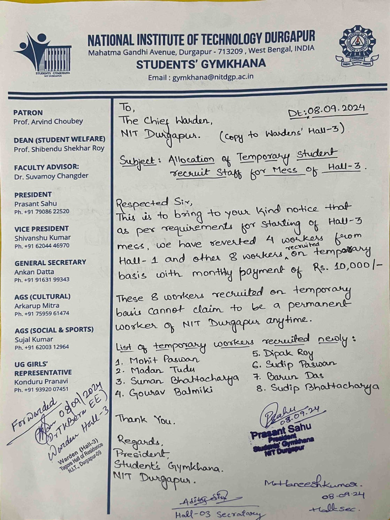 Hall 03 Mess Workers Information | PDF