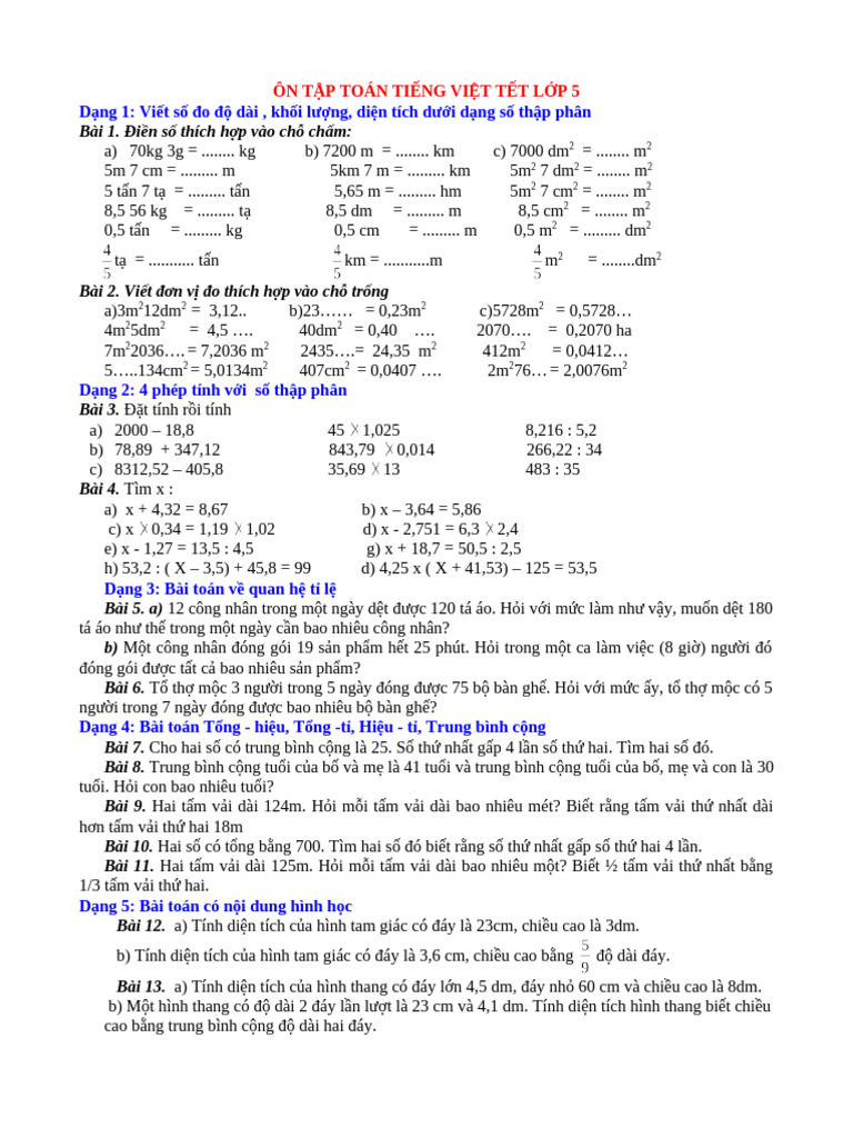 Bai Tap Tet Lop 5 | PDF