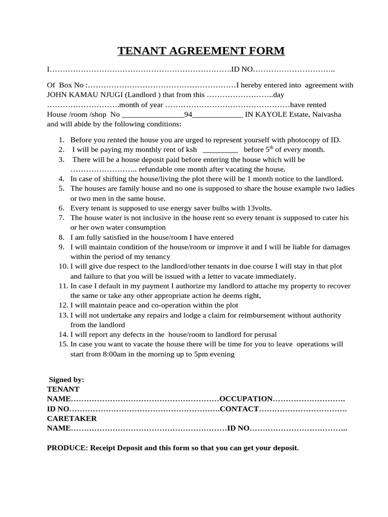 Tenant Agreement Form | PDF