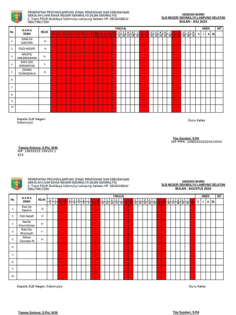 Daftar Hadir Kelas Tita | PDF