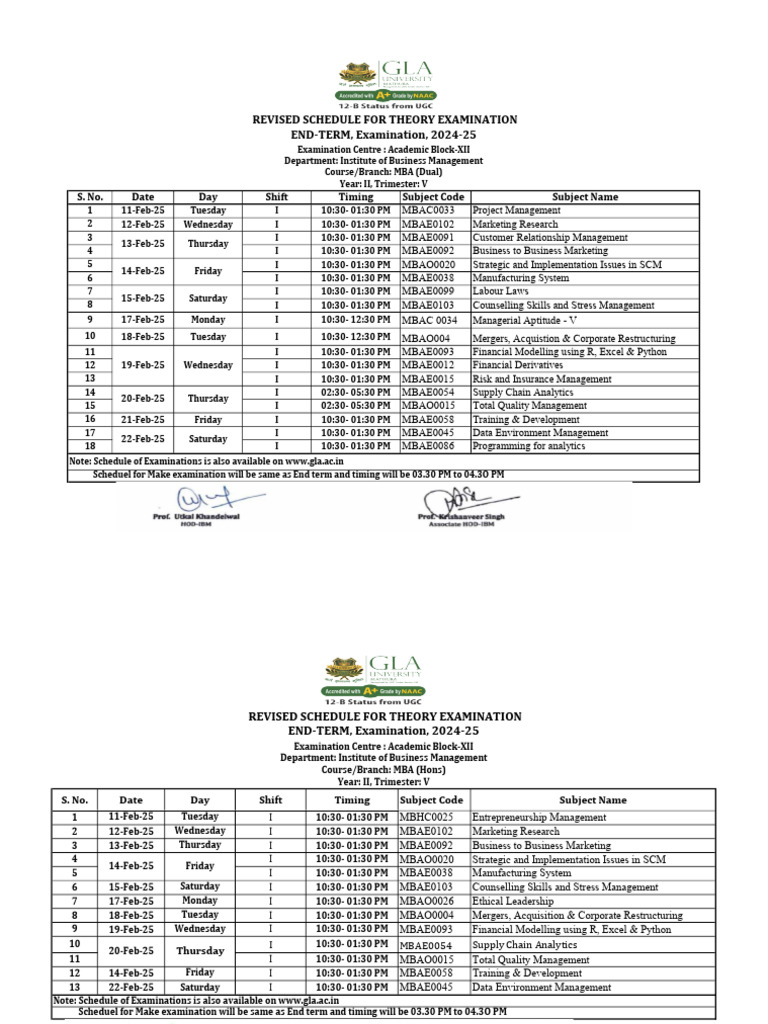 MBA End-Term Exam Schedule 2024-25 | PDF | Academic Term | Supply Chain Management