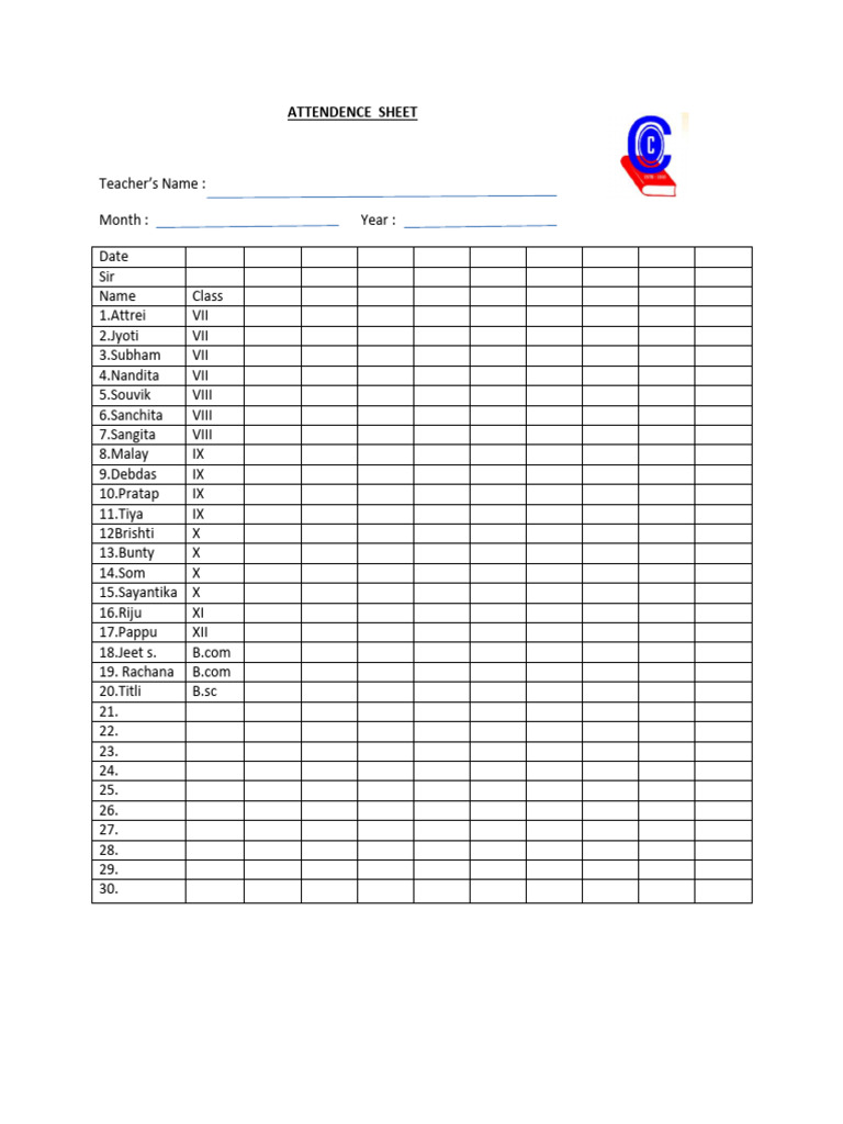 Attendence Sheet C2 | PDF