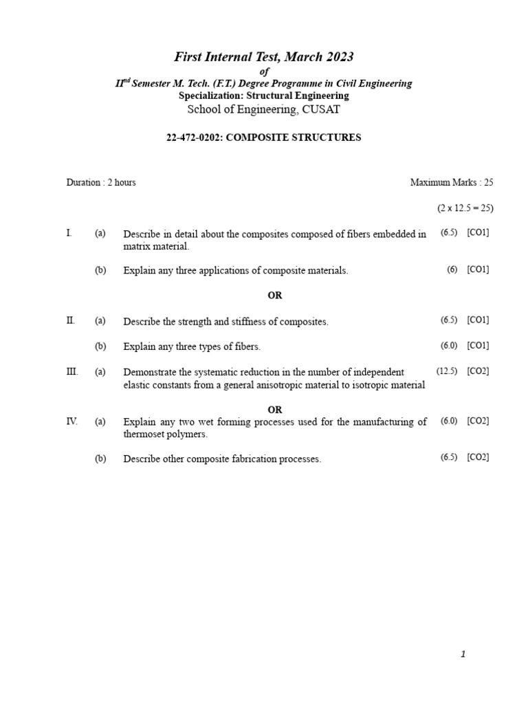 Composite Structures - 1st IA QP | PDF