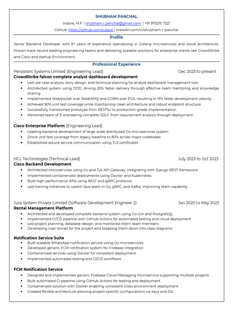 Shubham Panchal Resume Golang 2025 | PDF | Cloud Computing | Systems ...