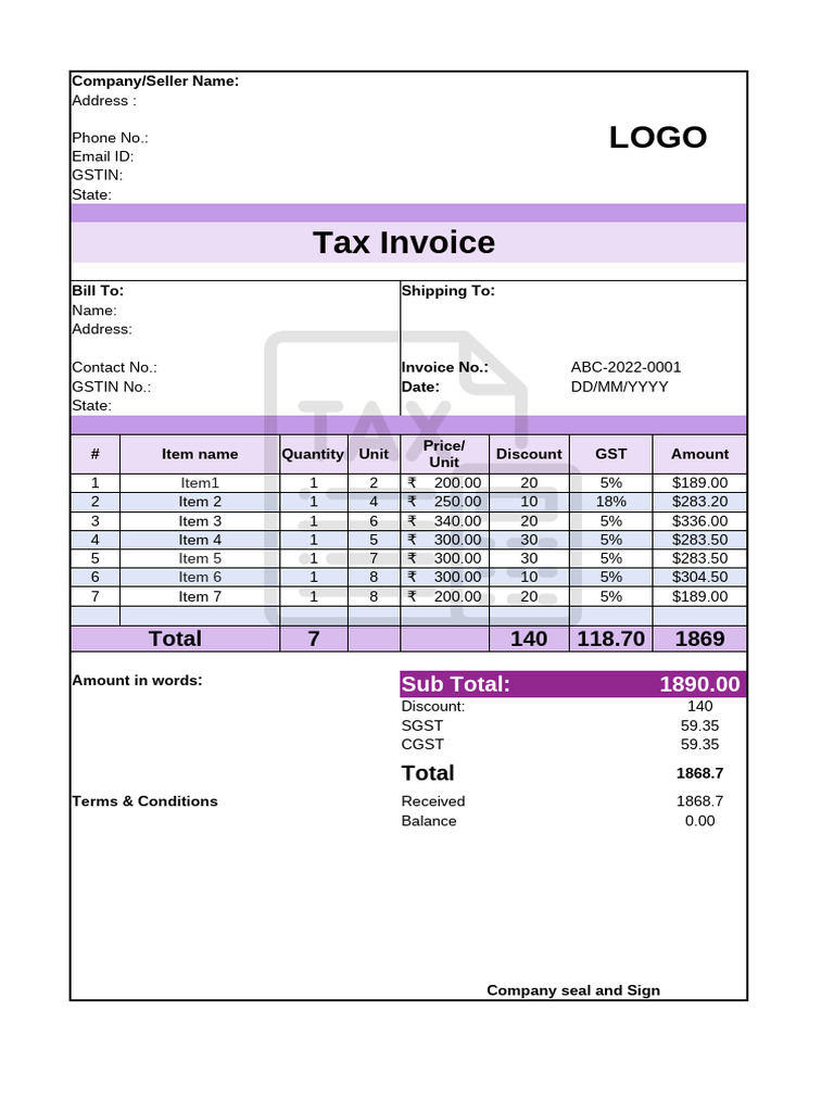 GST Bill Format 003 | PDF