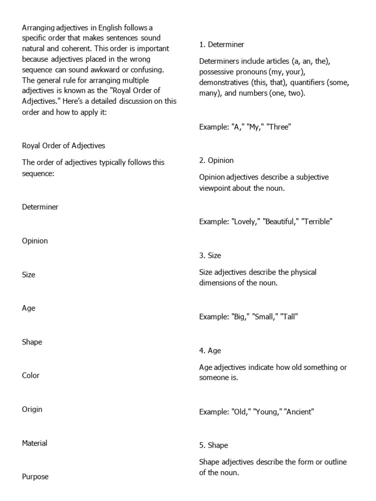 Arranging Adjectives in English | PDF | Adjective | Syntax