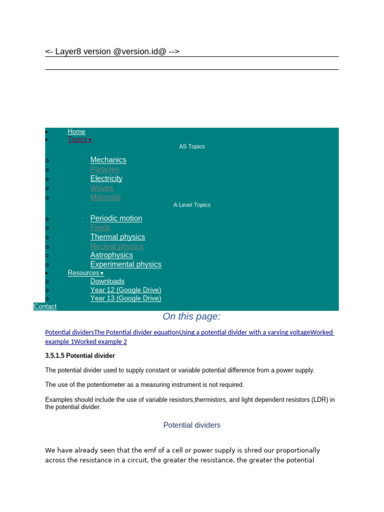 Potential Divider Circuits Guide | PDF | Resistor | Voltage