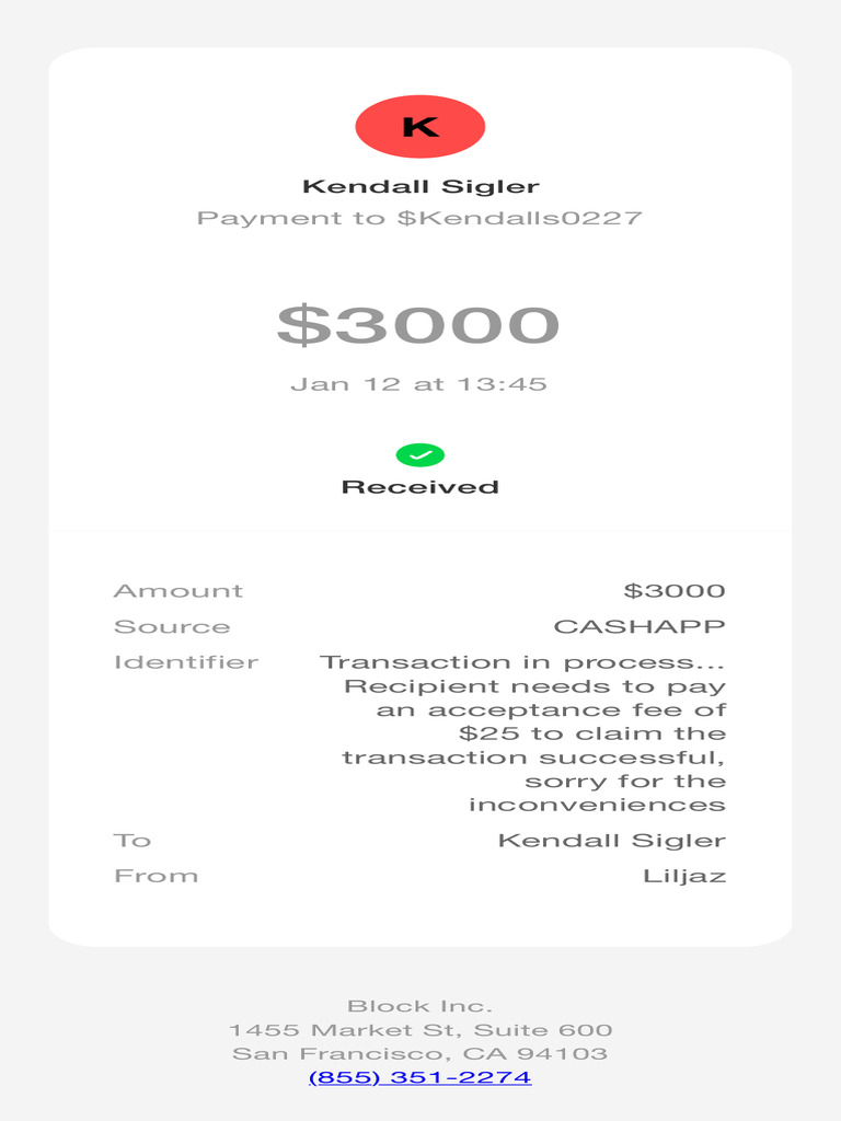CashApp Payment Details for Kendall Sigler | PDF