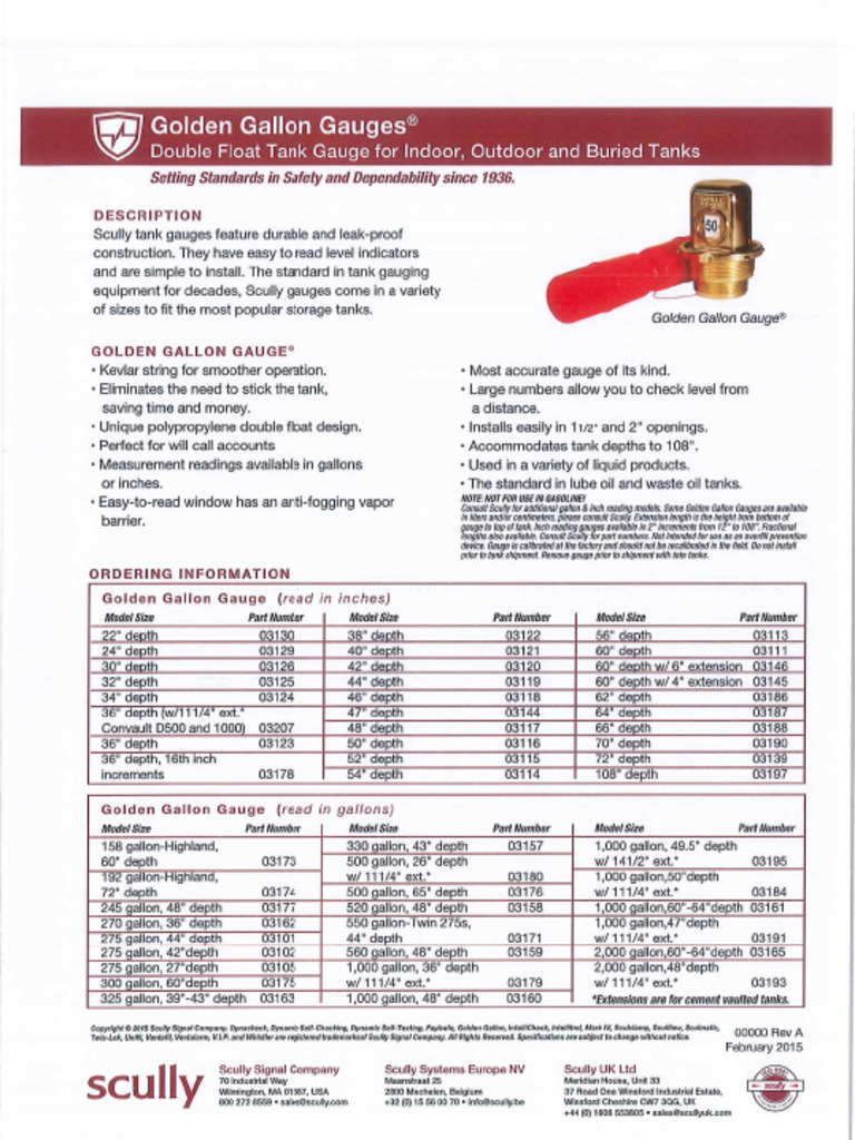 Golden Gallon Gauges Datasheet | PDF