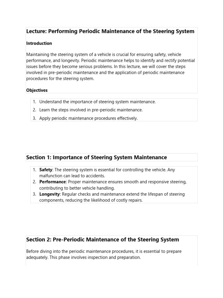 Periodic Maintenance of The Steering System | PDF | Leak | Steering