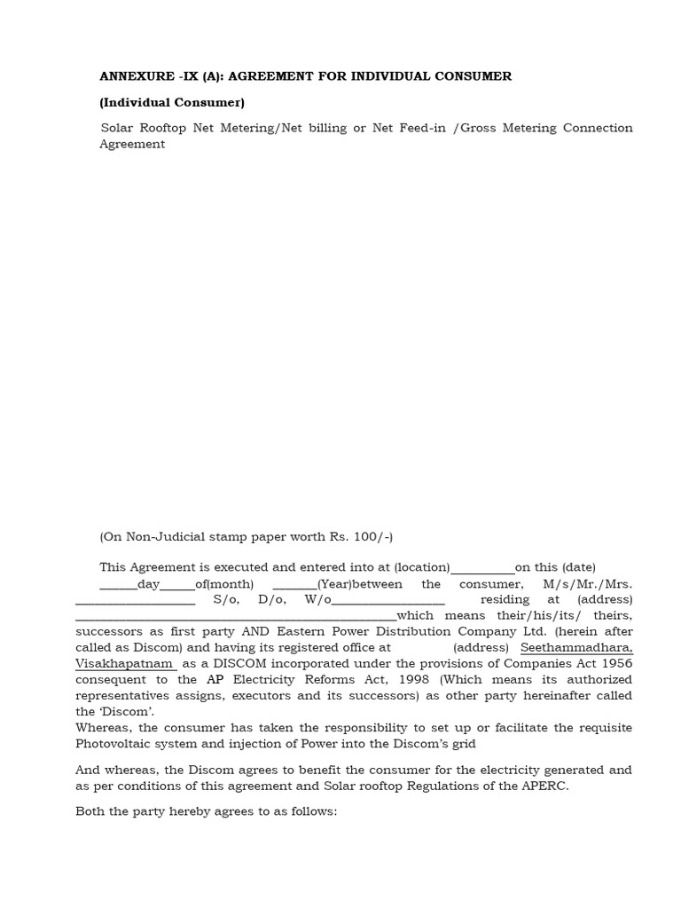 Agreement For Individual Consumer | PDF | Photovoltaic System | Solar Power