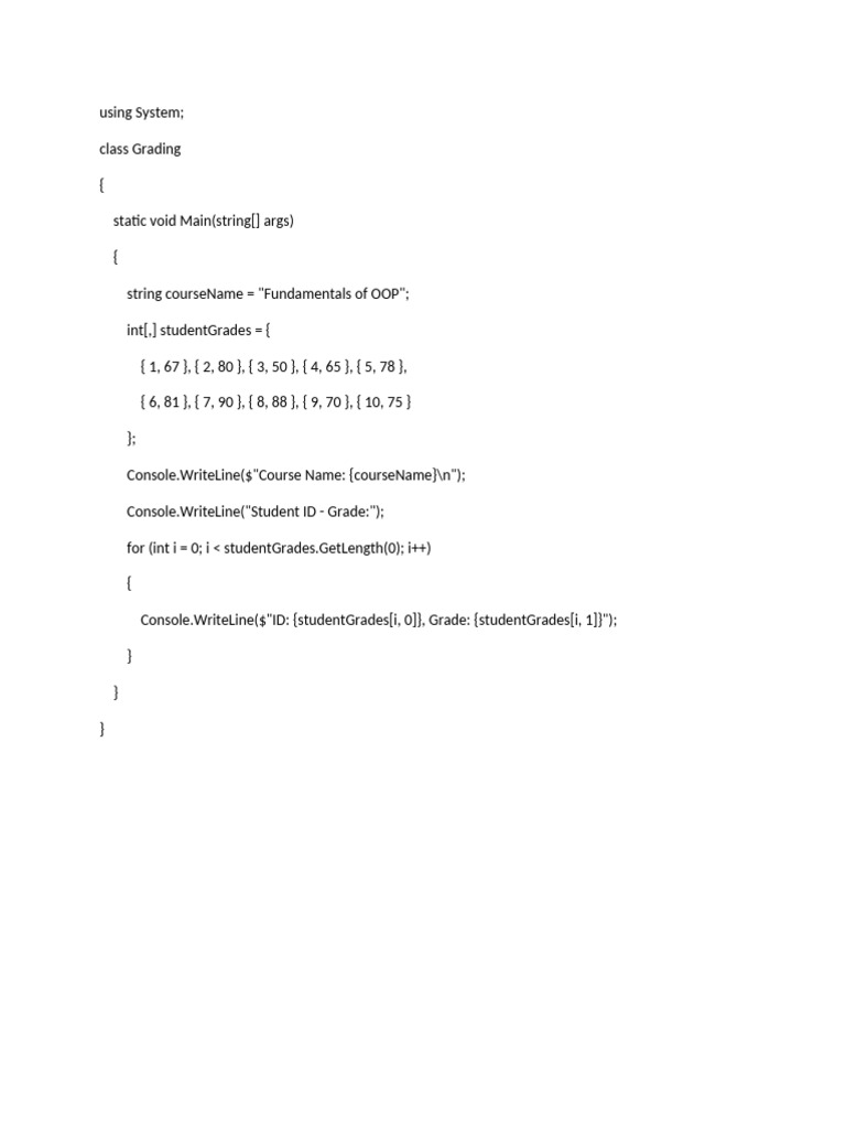 OOP Course Student Grades Report | PDF