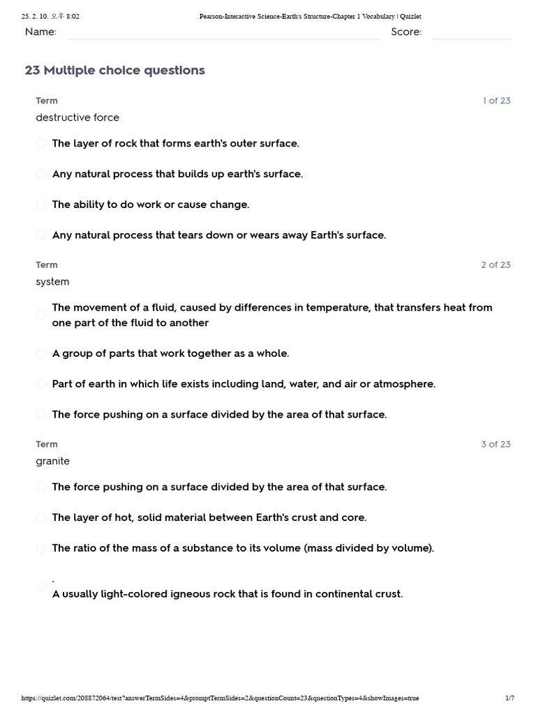 (Ch1-Vocab) Pearson-Interactive Science-Earth's Structure-Chapter 1 ...
