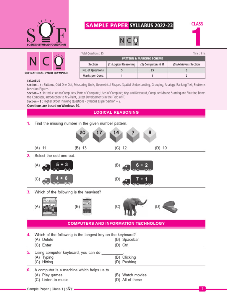 nco_sample_paper_class-1 | PDF | Computer Keyboard | Software