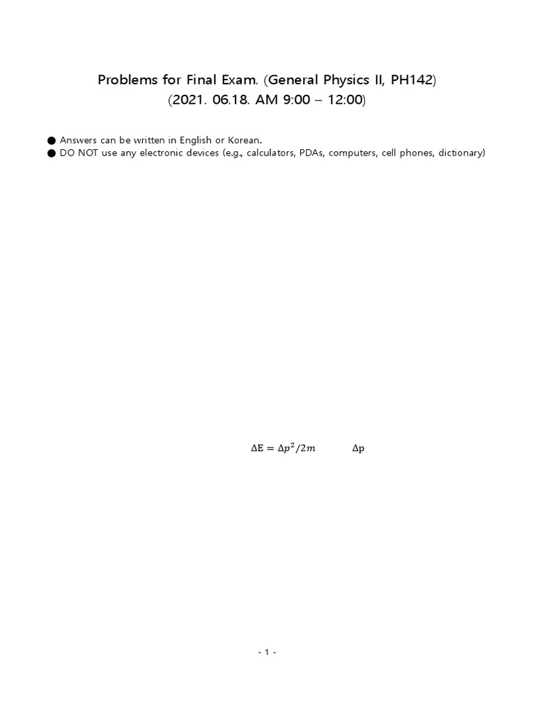 General Physics 2 Final Exam (Session 2) | PDF | Electron | Physics