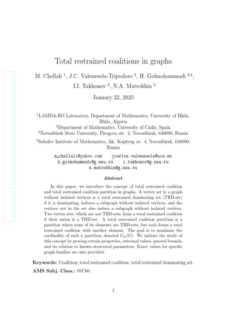 Total Restrained Coalitions in Graphs | PDF | Vertex (Graph Theory ...