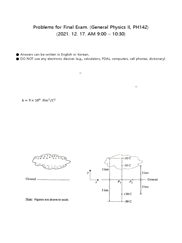 2021 Fall semester General Physics 2 Final exam session 1 | PDF | Electron | Electromagnetism