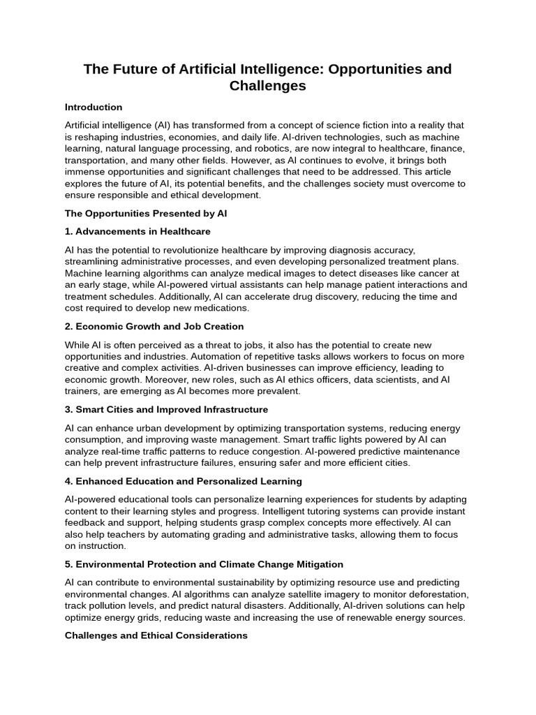 The Future Of Artificial Intelligence Opportunities And Challenges