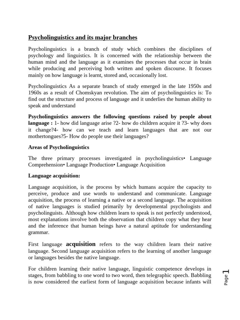 Understanding Psycholinguistics Basics | PDF | Psycholinguistics ...