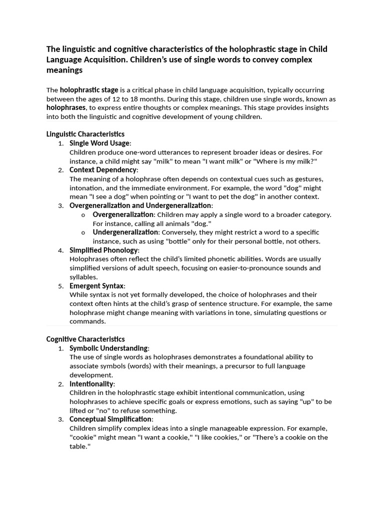 Holophrastic Stage in Child Language | PDF | Semantics | Linguistics