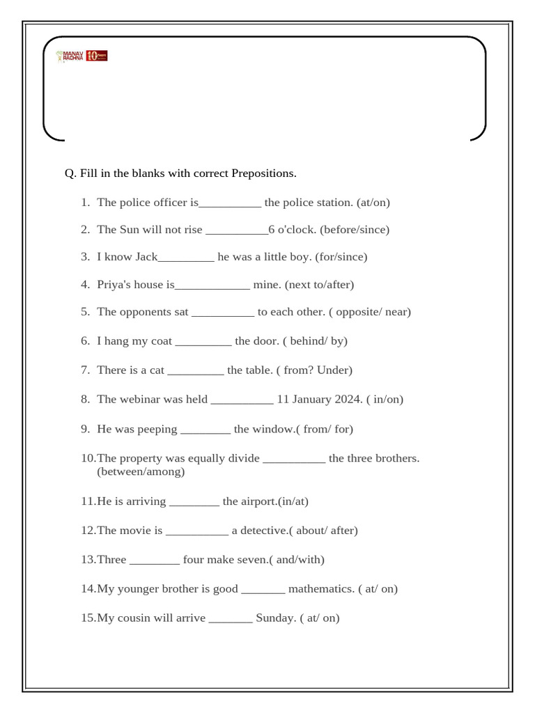 G4 Revision Prepositions 2 | PDF