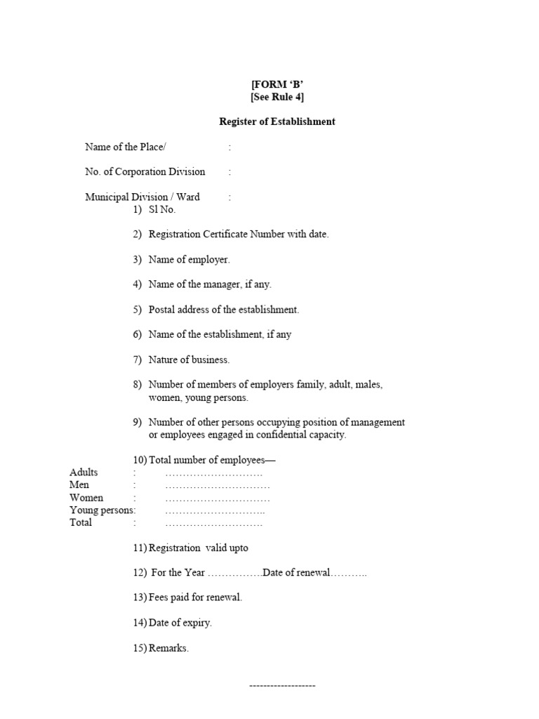 1625469911-kar-se-form-b-register-of-establishment | PDF