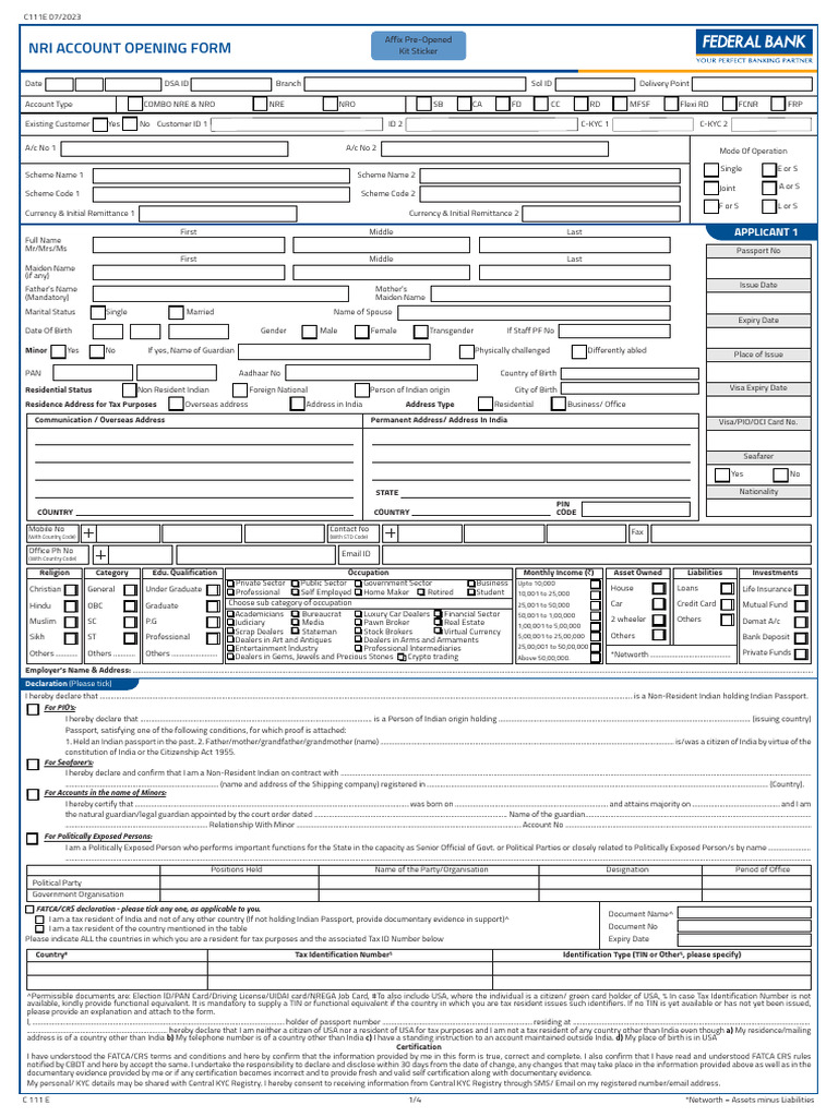 NRI Account Opening Form Template | PDF | Identity Document | Passport
