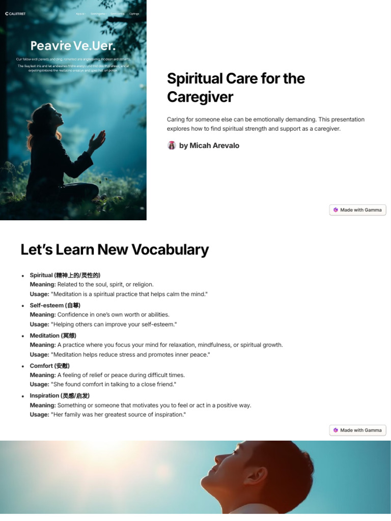 Spiritual Care For The Caregiver | PDF | Meditation | Feeling