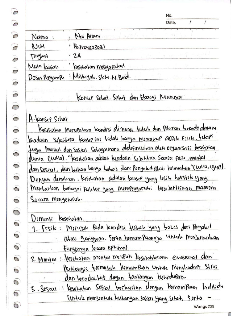 Konsep Sehat, Sakit Dan Ekologi Manusia Neli - Compressed | PDF