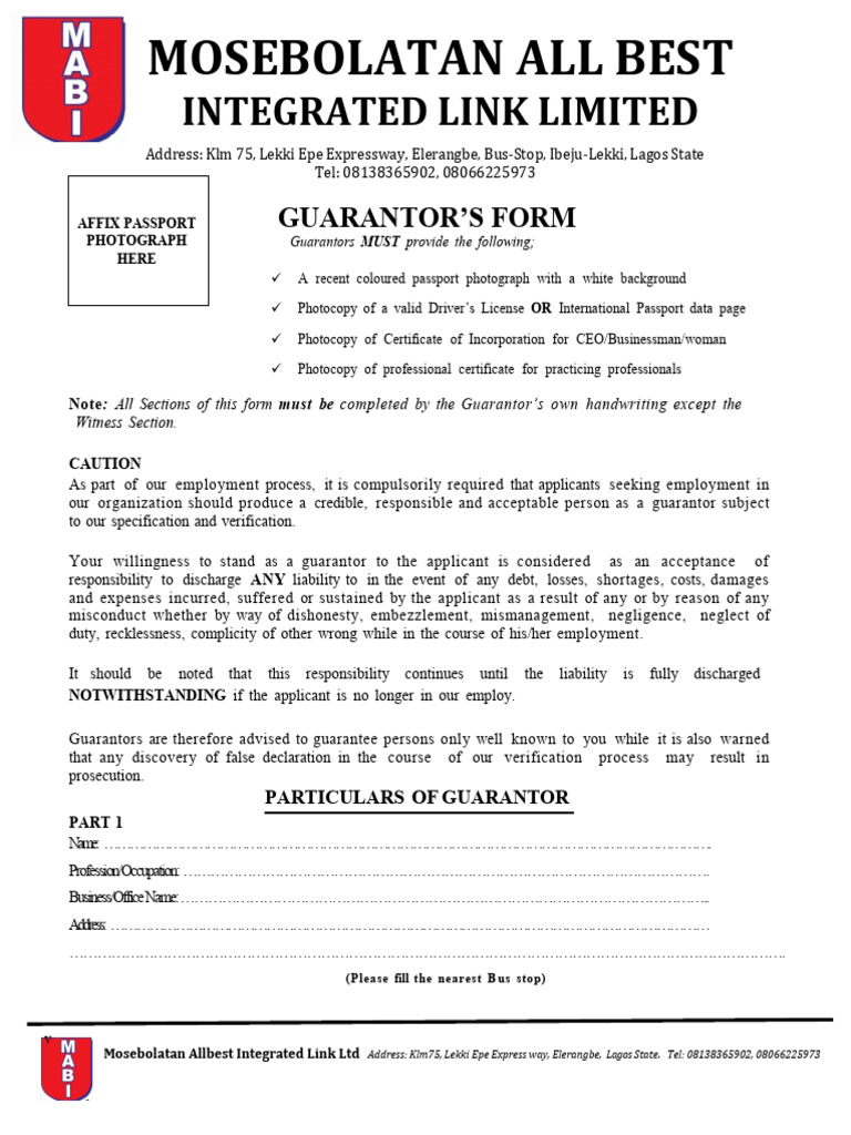 Mabi Staff Guarantor-S Form PDF | PDF | Private Law | Justice