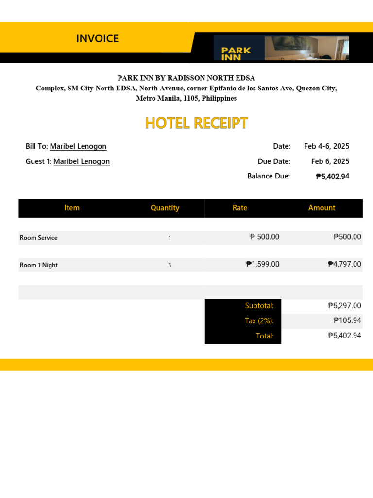 Printable Hotel Receipt Template(1) | PDF