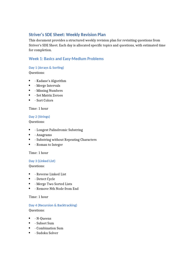 Strivers SDE Revision Plan | PDF