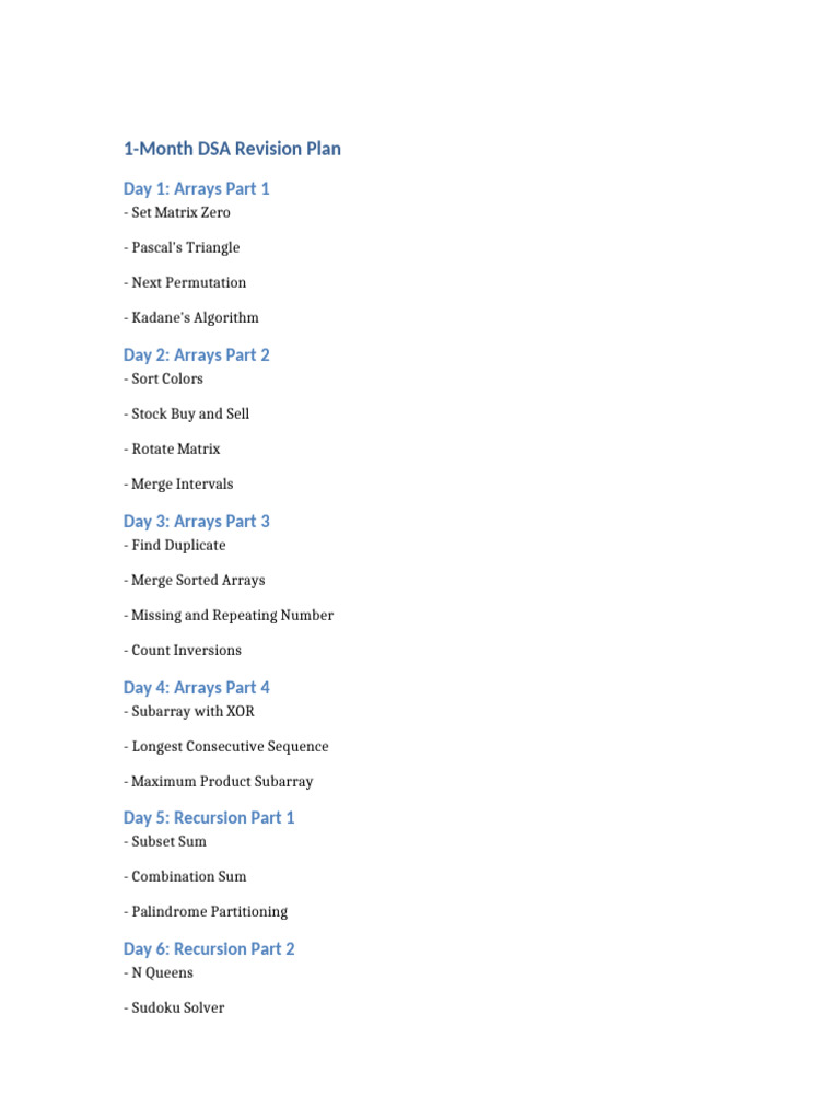 DSA 1month Revision Plan v2 | PDF | Theoretical Computer Science | Algorithms