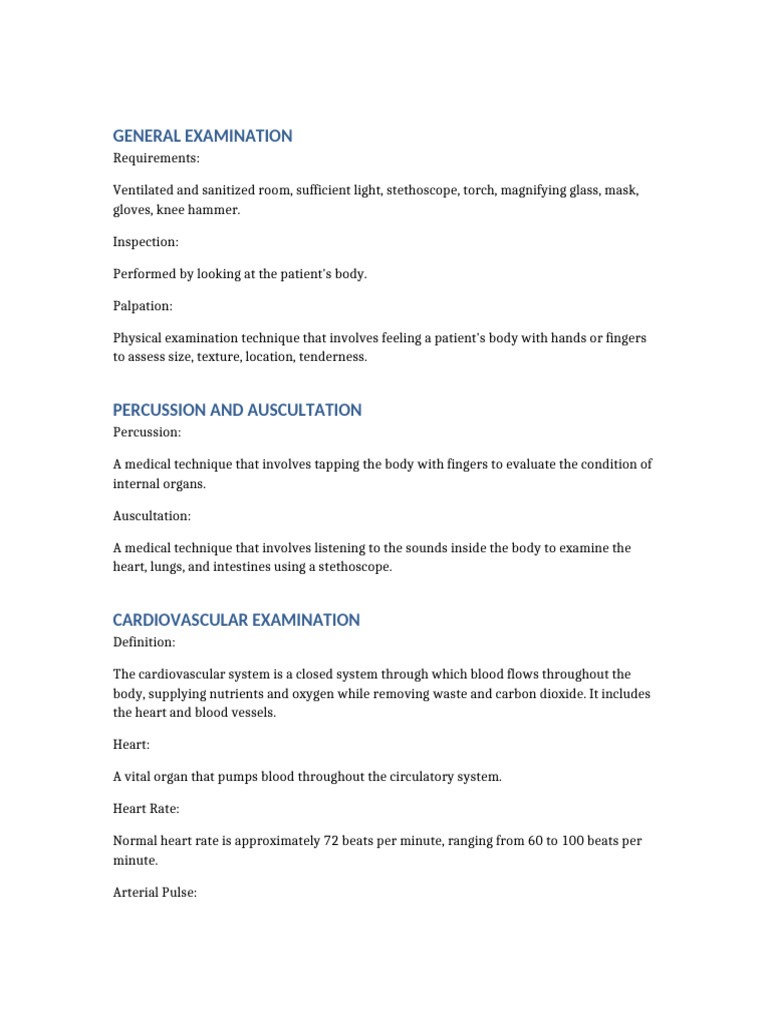 Comprehensive Guide to Medical Examinations | PDF | Heart | Pulse