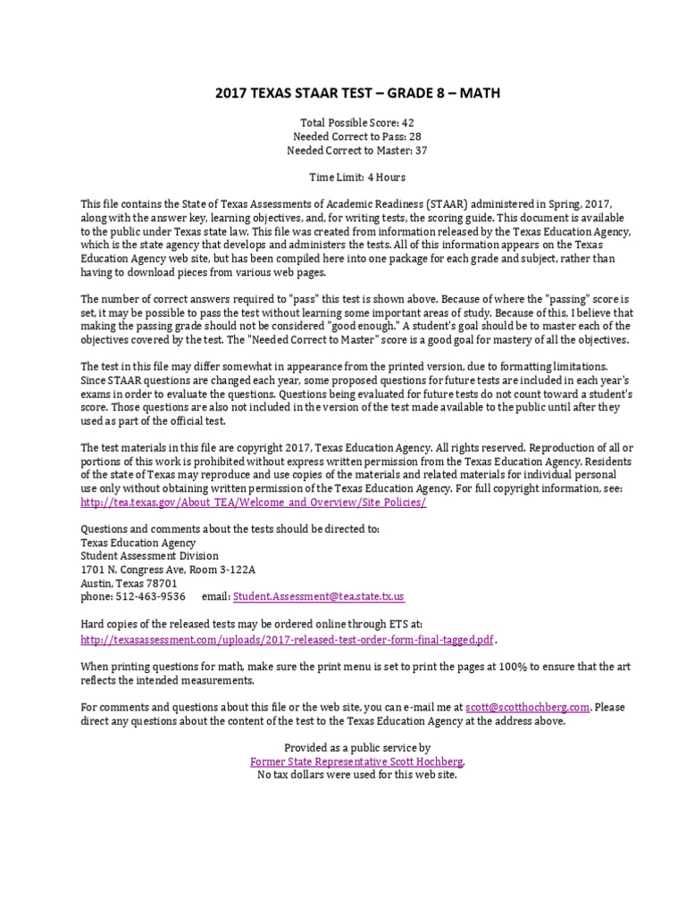 Math8 STAAR Practice With Answer Explanations | PDF | Area | Length