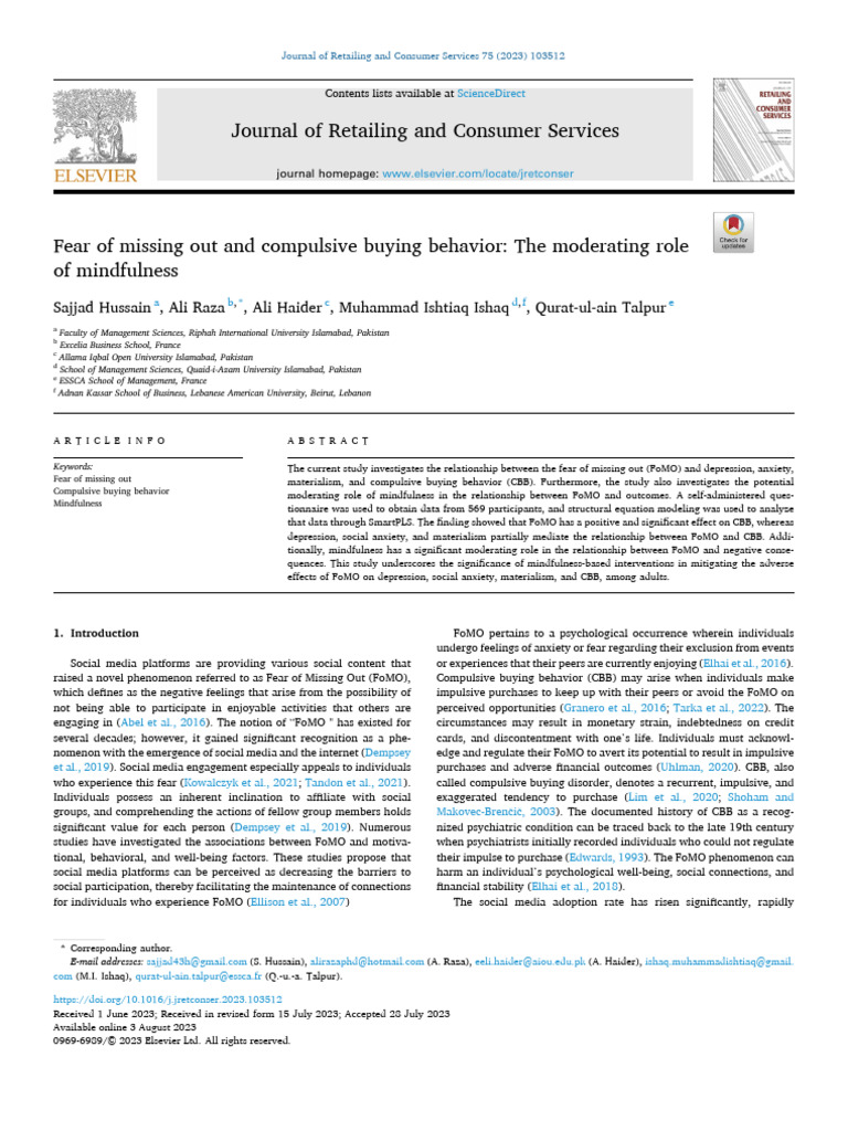 5.2023 - Q1 - SSCI - Fear of Missing Out and Compulsive Buying Behavior The Moderating Role of ...