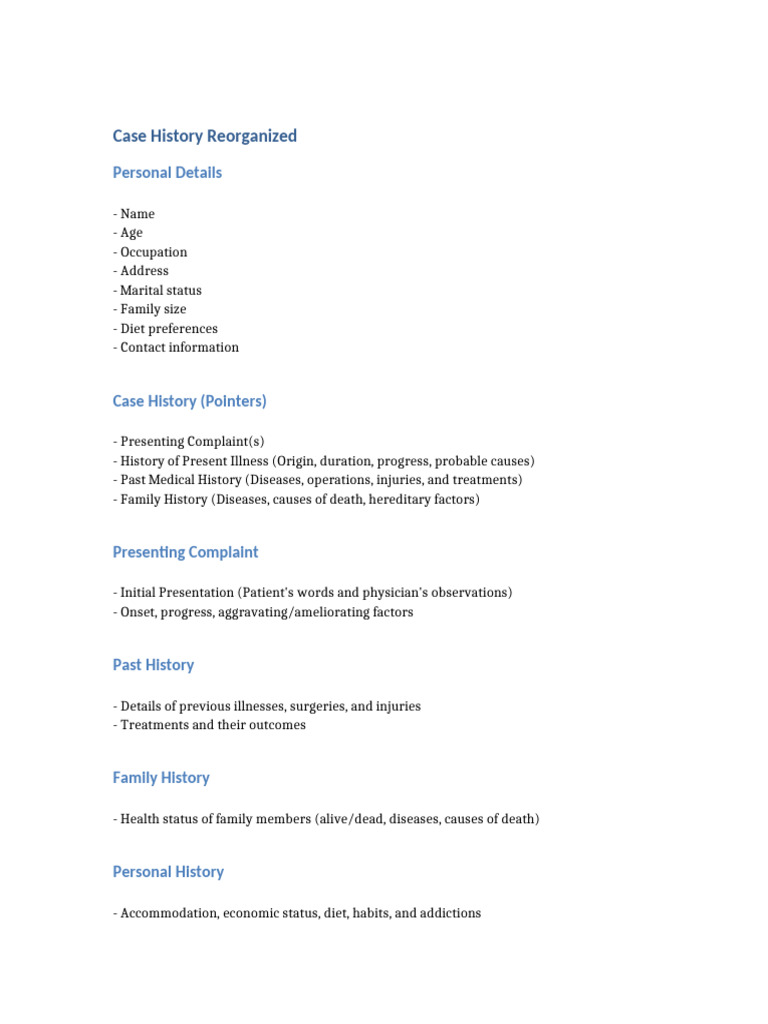 Reorganized Case History | PDF