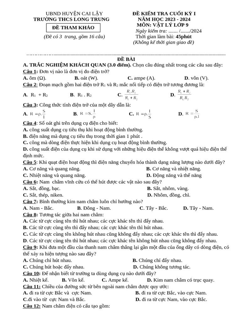 Thcslongtrung Decuoiky 1 Vatli-9 | PDF