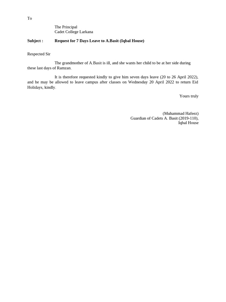 Basit 7 days leave appli | PDF